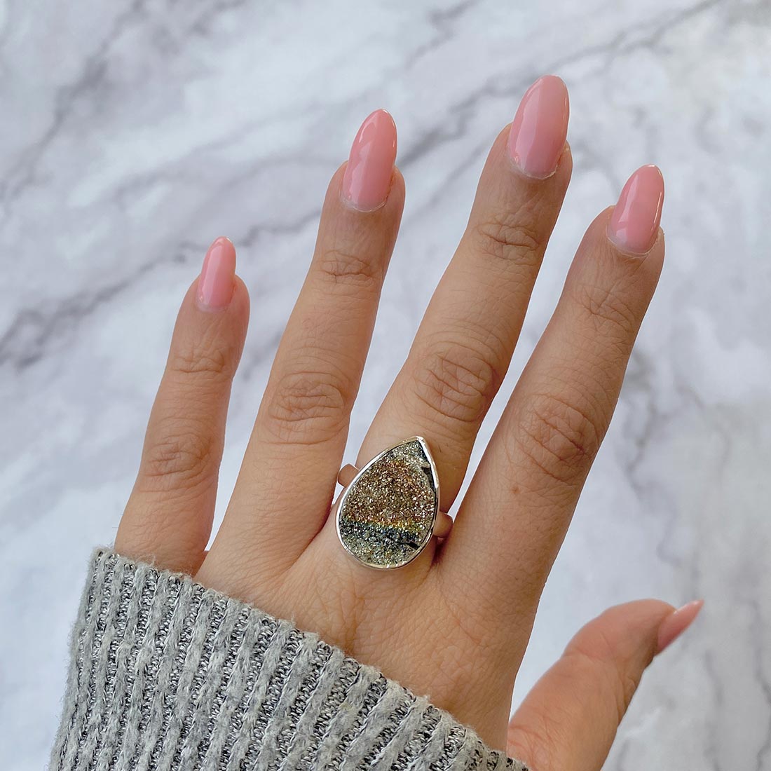 Buy Spectropyrite Druzy Rings Online | Spectro Pyrite Druzy Ring in Sterling Silver – Sagacia ...
